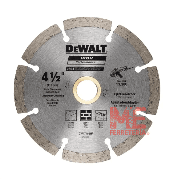 Disco Diamantado Segmentado 4 1/2" DEWALT DW47452HP - M&E Ferretería