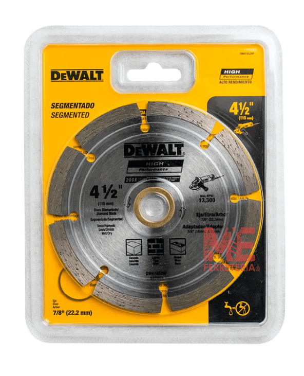 Disco Diamantado Segmentado 4 1/2" DEWALT DW47452HP - M&E Ferretería
